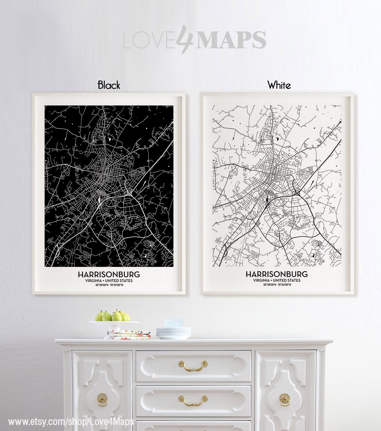 Harrisonburg Virginia Map Harrisonburg City Print | Etsy
