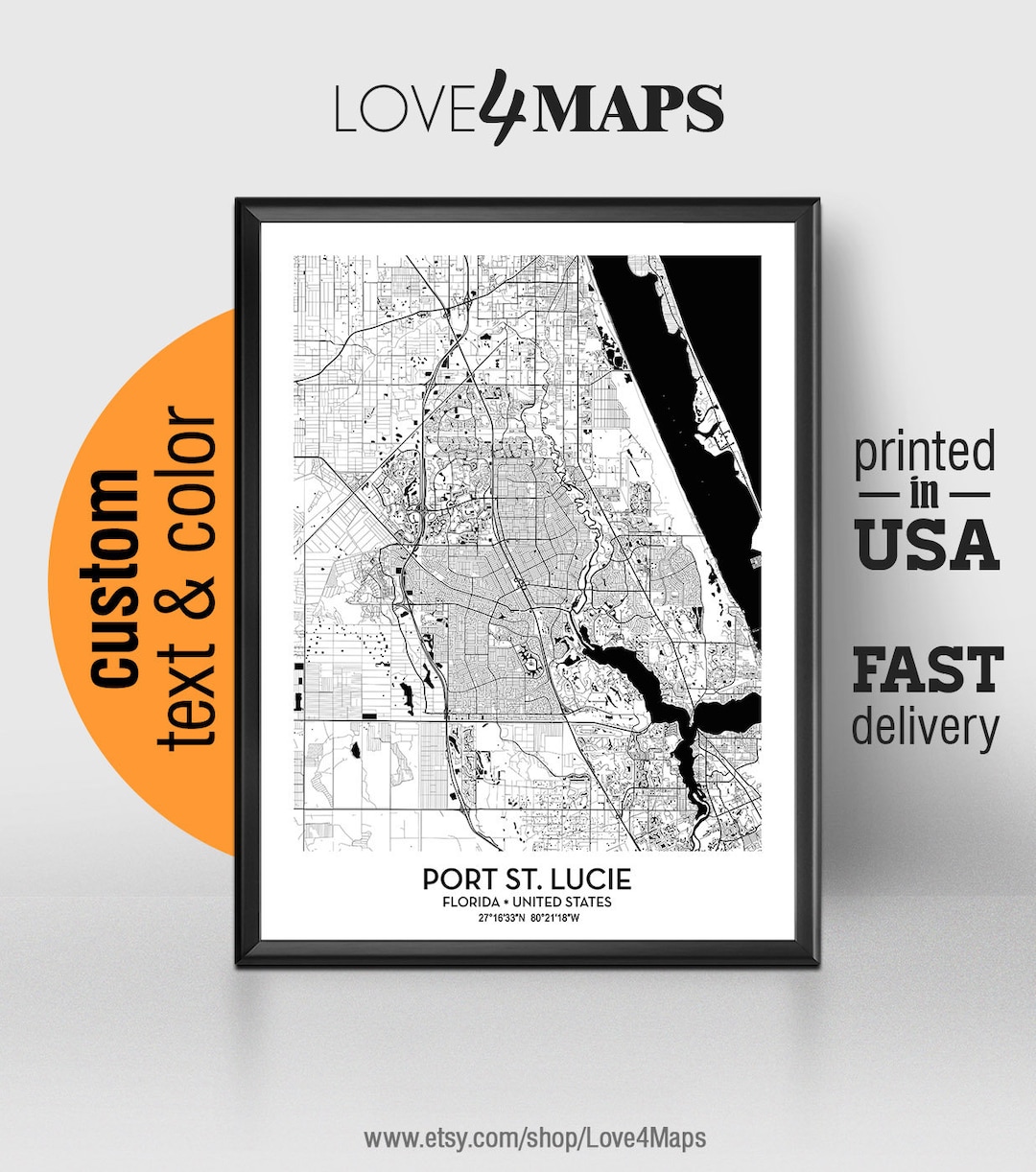 Port St. Lucie Florida Map, Port St. Lucie City Print, Port St. Lucie ...