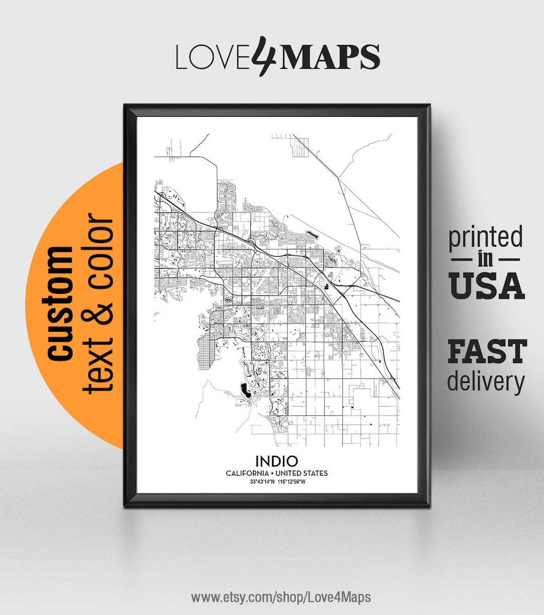 Indio California Map, Indio City Print, Indio Poster, Personalized ...
