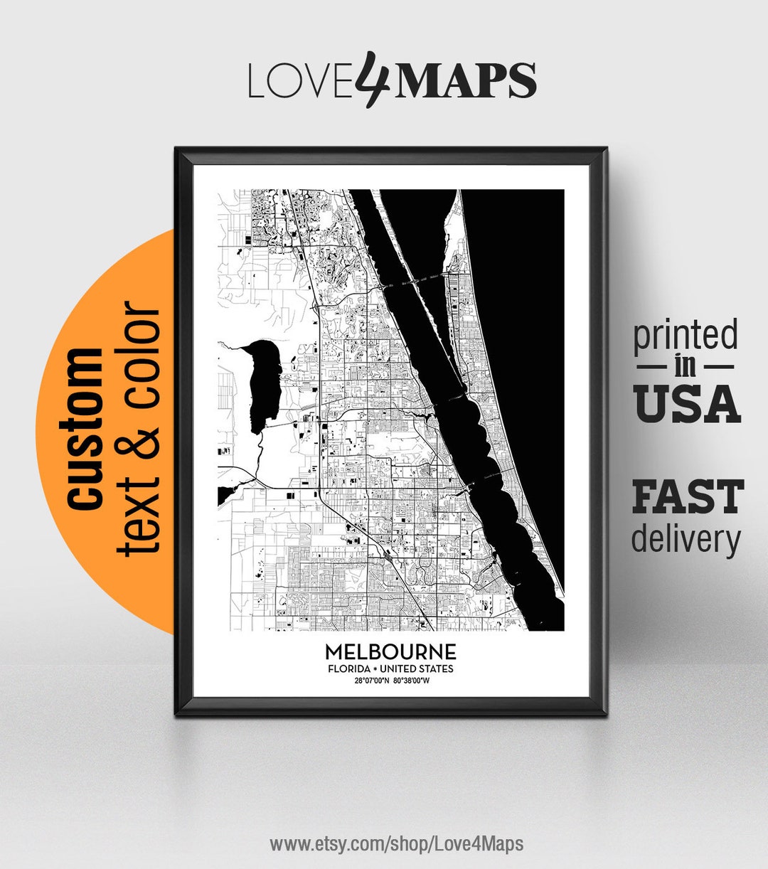 Melbourne Florida Map, Melbourne City Print, Melbourne Poster ...