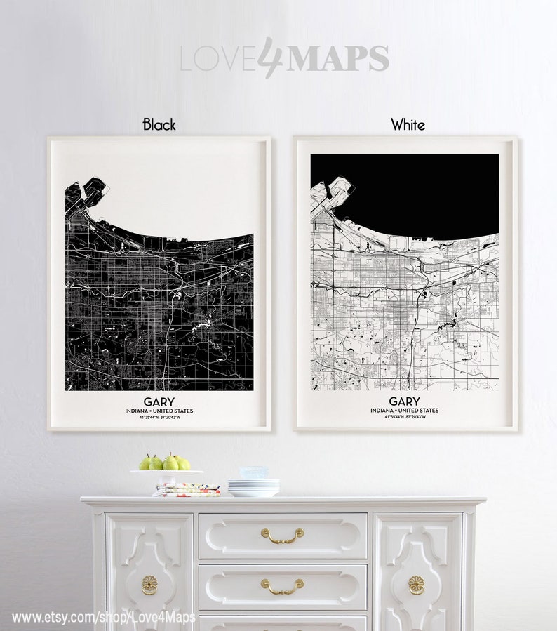 Gary IN City Map Poster Print Wall Art Decor Gary Indiana - Etsy