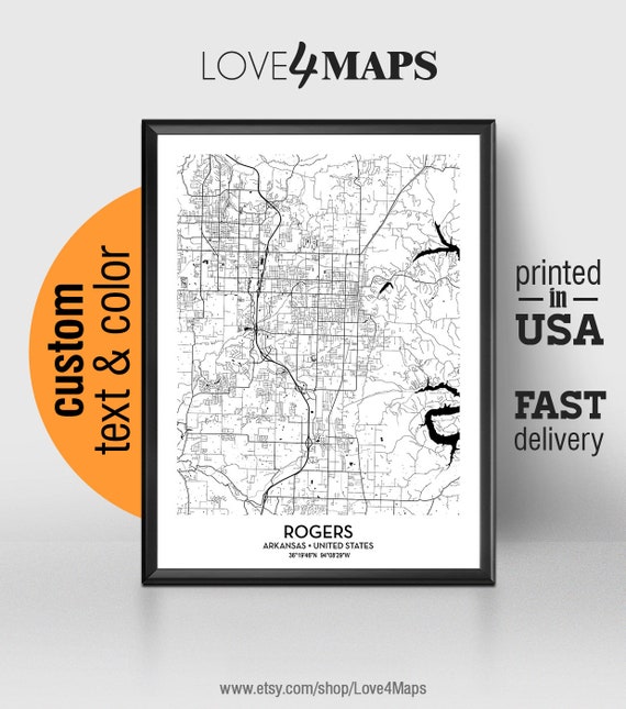 Rogers Arkansas Map Rogers City Print Rogers Poster | Etsy