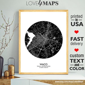 Waco Map Print Poster, Waco City Texas Print, Personalized Wedding Map ...