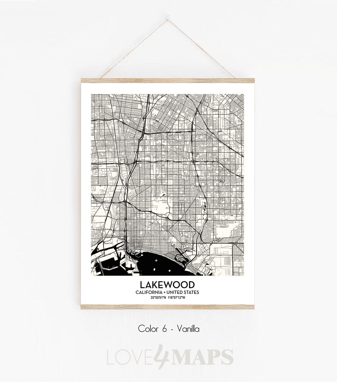 Lakewood CA City Map Poster Print Wall Art Decor Lakewood California ...