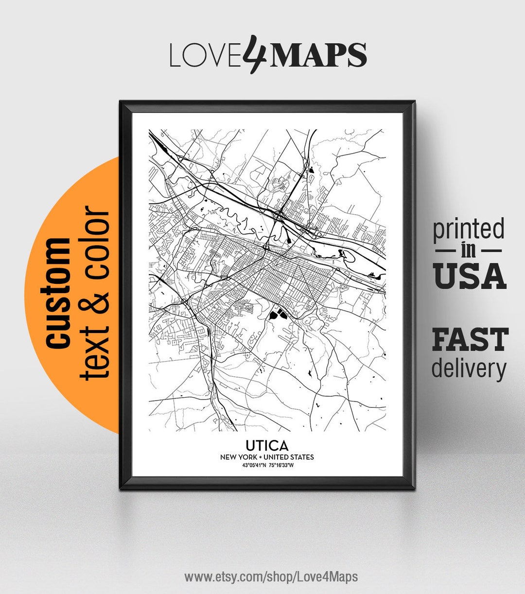 Utica New York Map, Utica City Print, Utica Poster, Personalized ...
