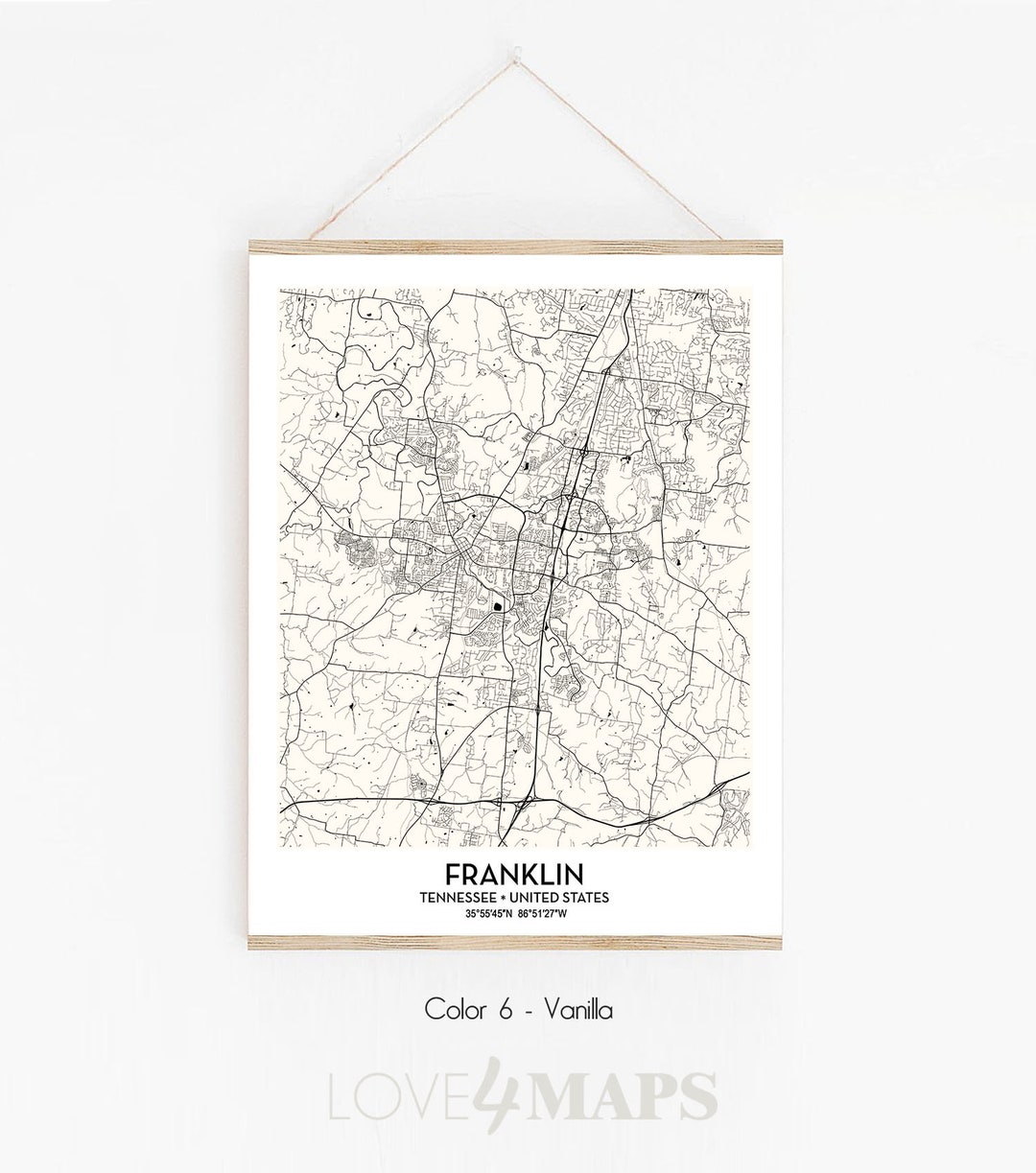 Franklin TN City Map Poster Print Wall Art Decor | Franklin Tennessee ...