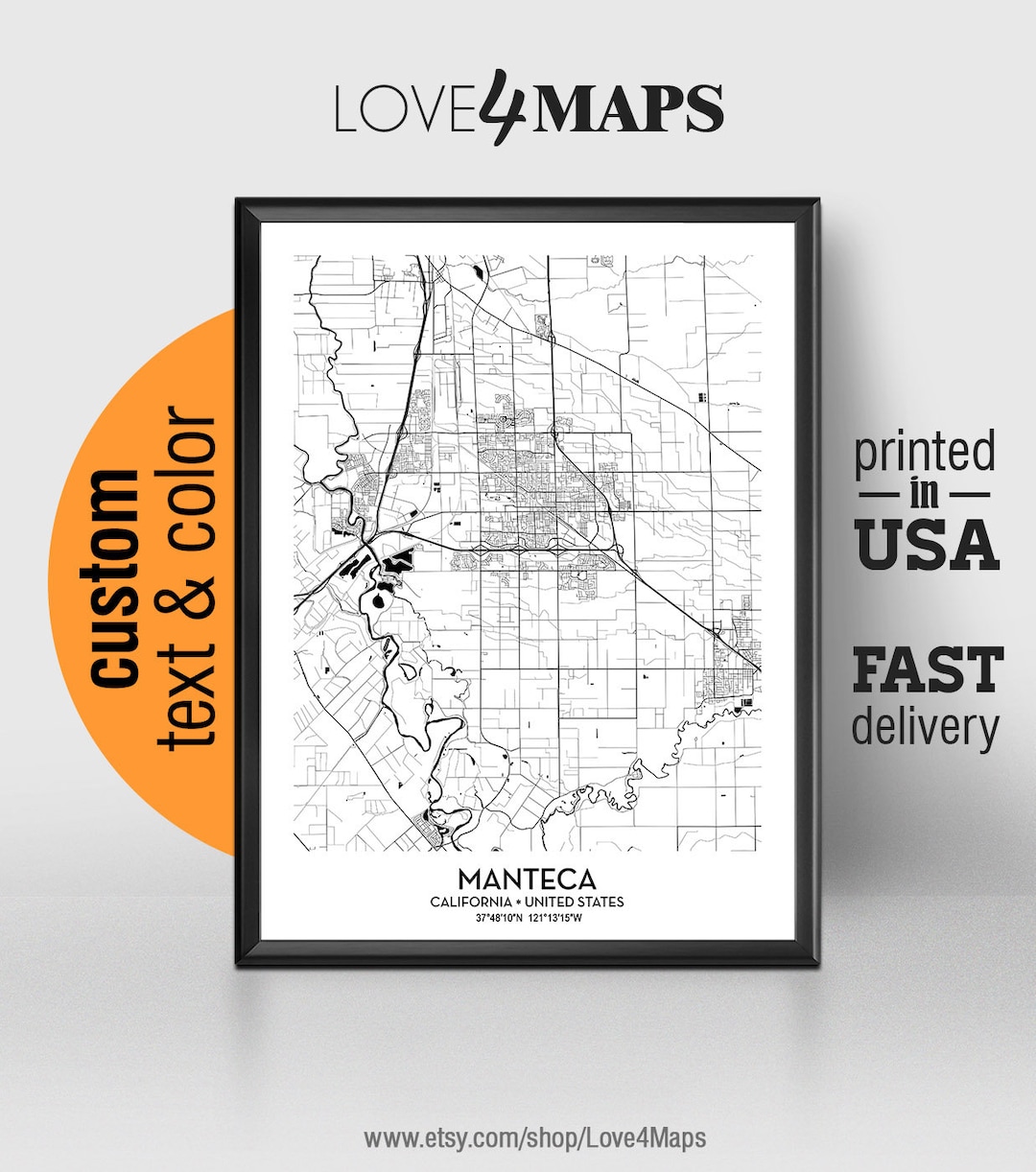 Manteca California Map, Manteca City Print, Manteca Poster ...