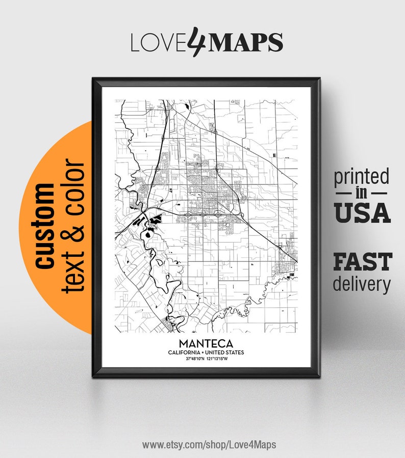 Manteca California Map Manteca City Print Manteca Poster - Etsy
