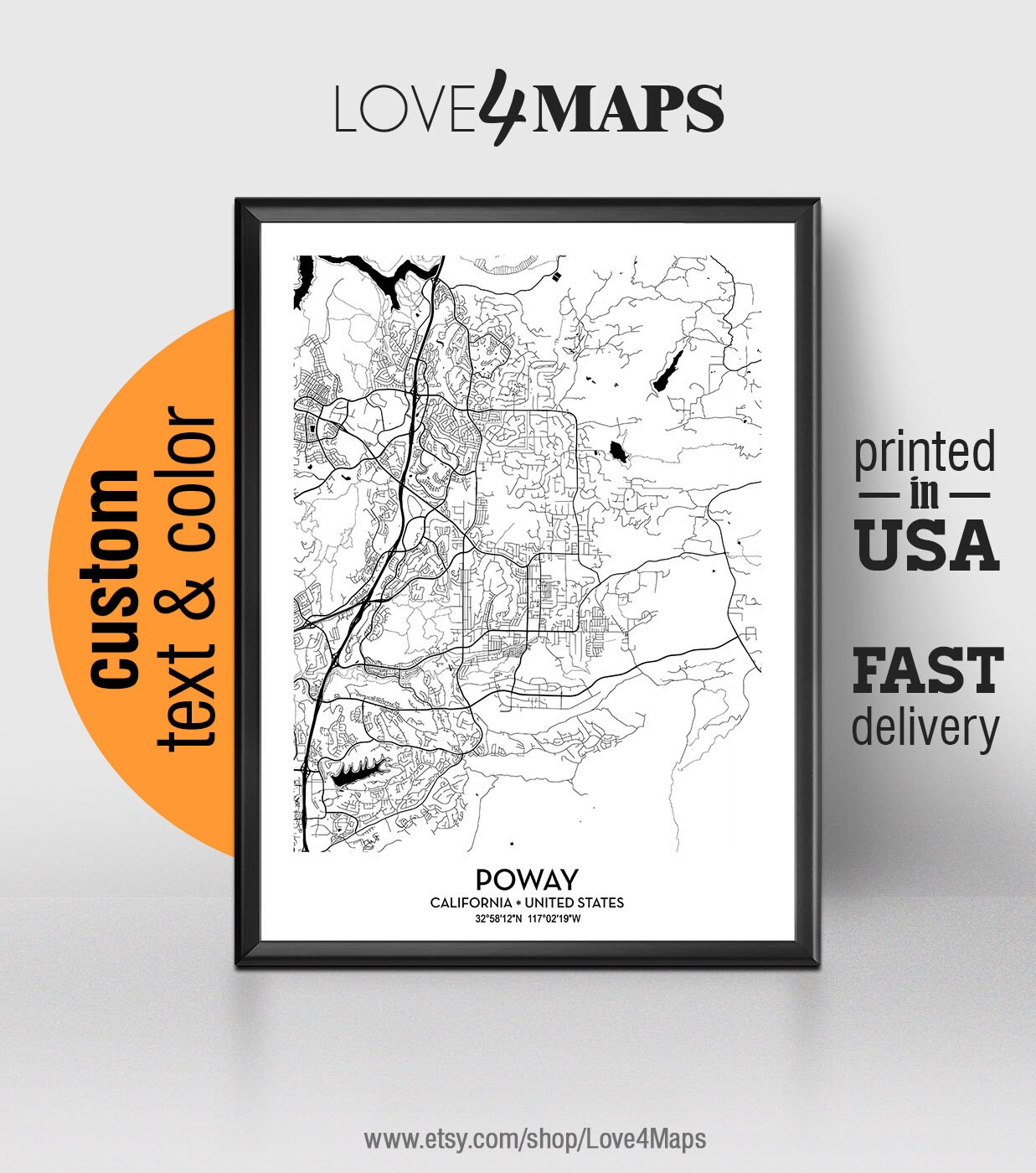 Poway California Map Poway City Print Poway Poster | Etsy
