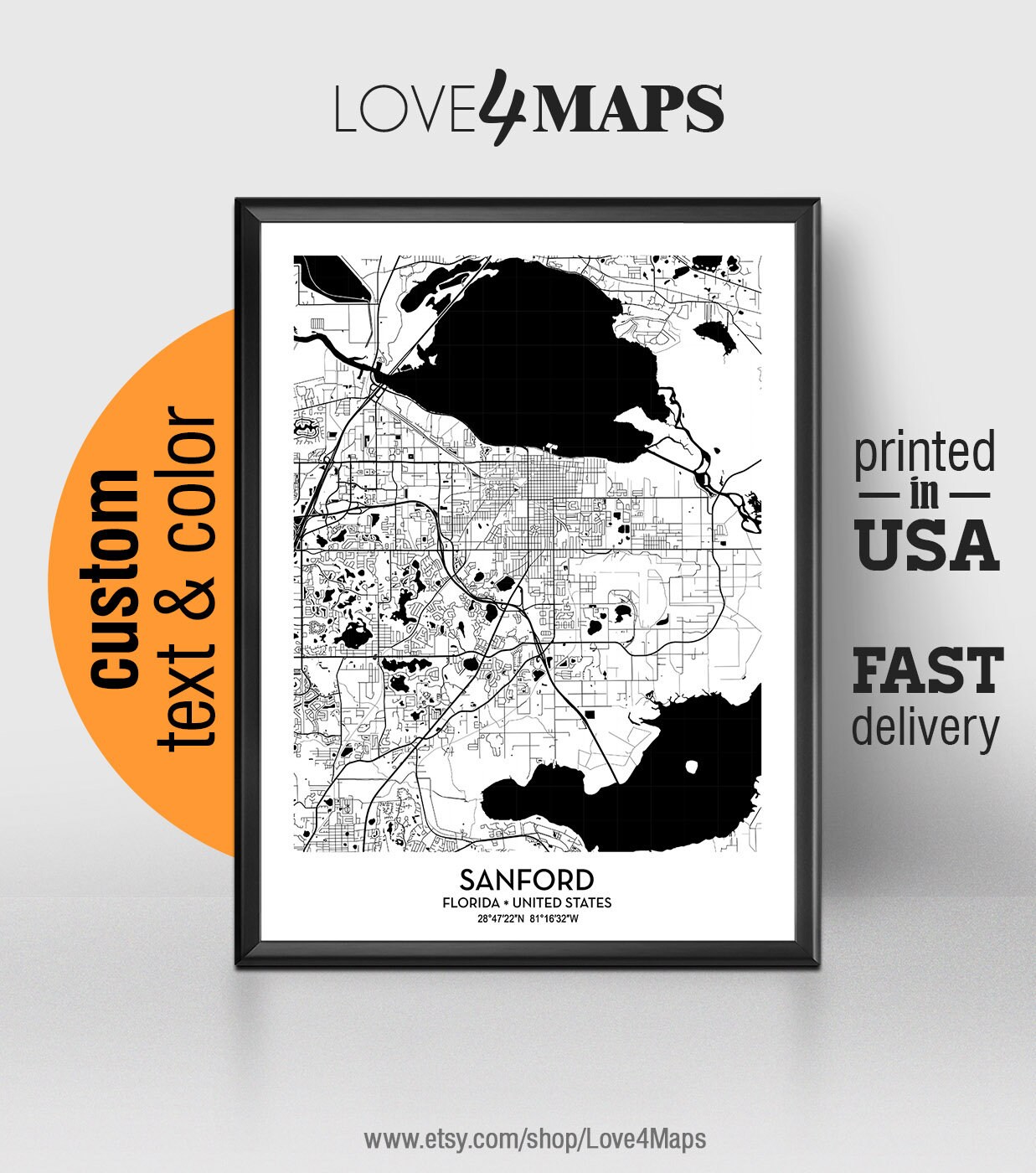 Sanford Florida Map Sanford City Print Sanford Poster | Etsy