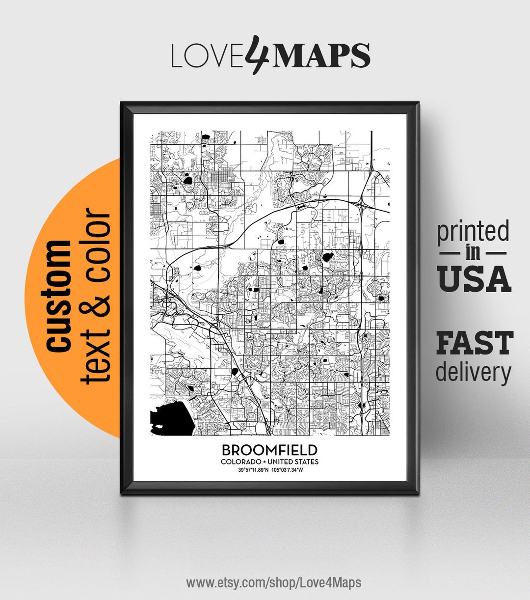Broomfield Colorado Map, Broomfield City Print, Broomfield Poster ...