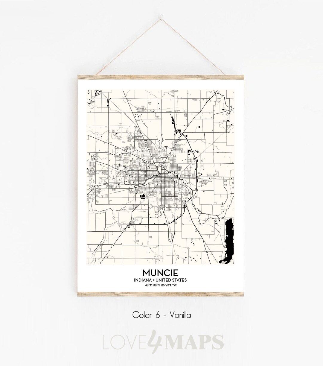 Muncie IN City Map Poster Print Wall Art Decor | Muncie Indiana Map ...