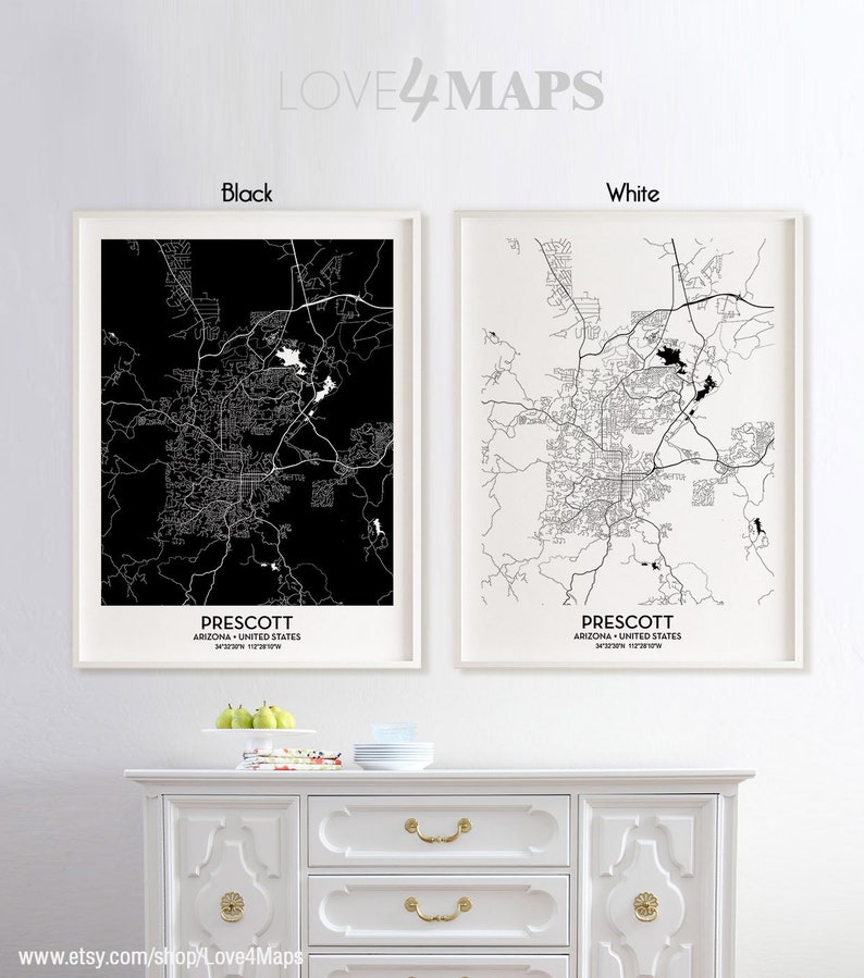 Prescott Arizona Map Prescott City Print Prescott Poster | Etsy
