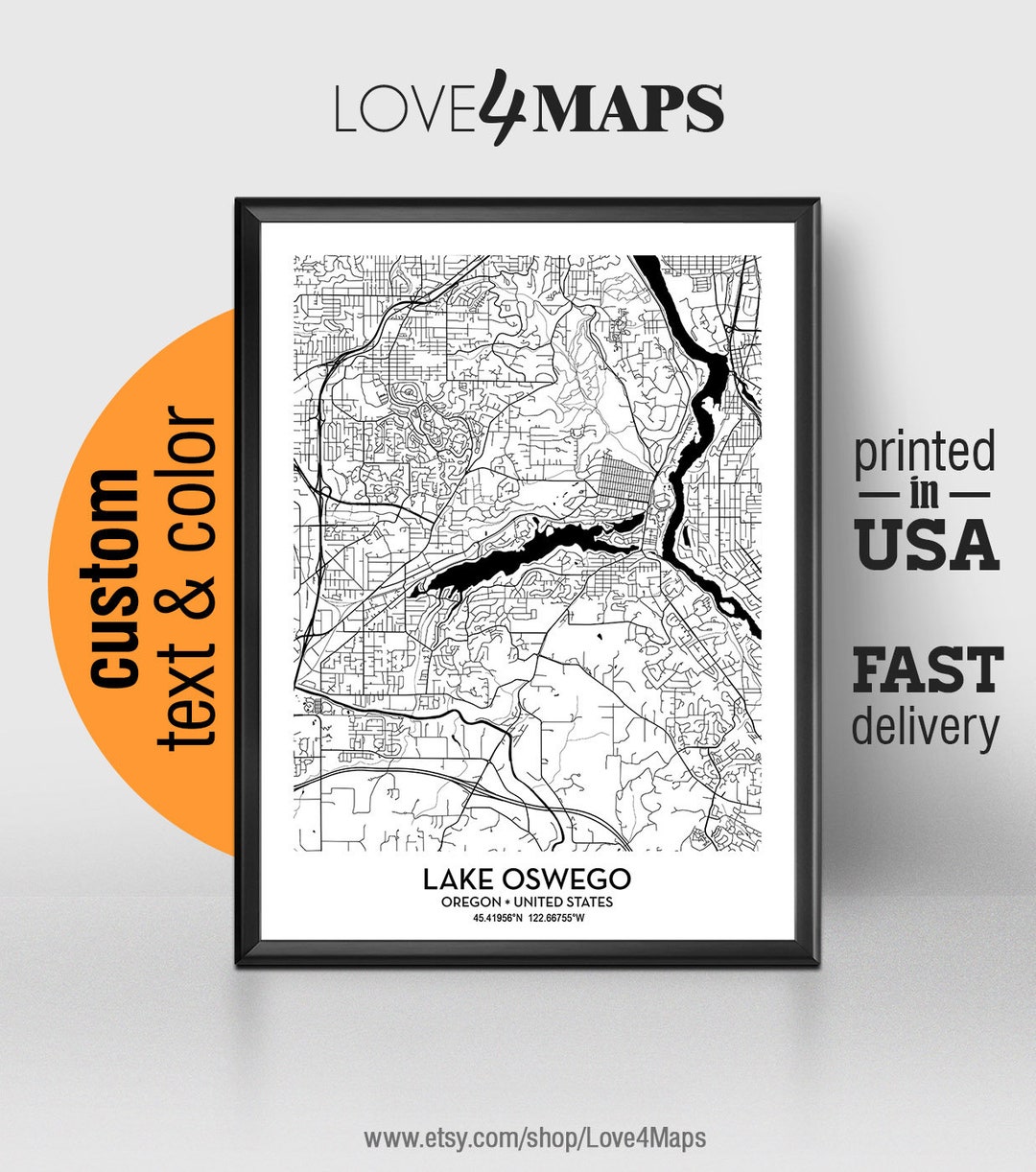 Lake Oswego Oregon Map, Lake Oswego City Print, Lake Oswego Poster ...