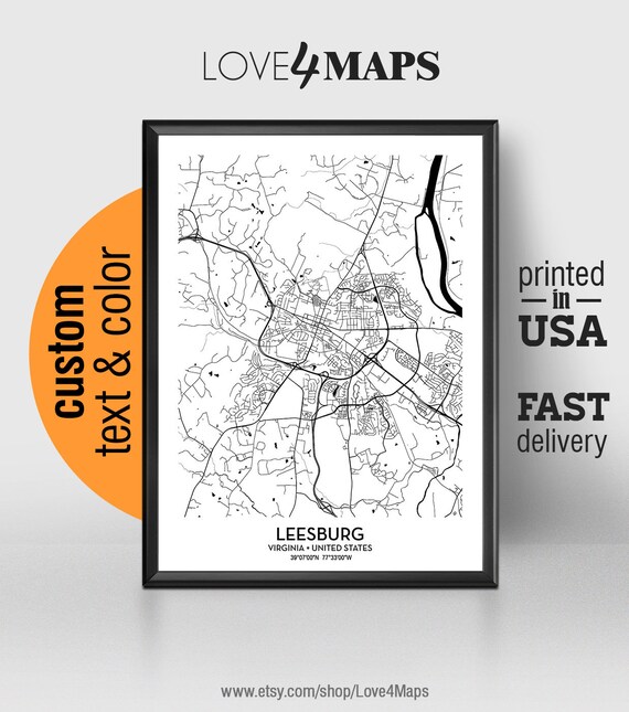 Leesburg Virginia Map Leesburg City Print Leesburg Poster | Etsy