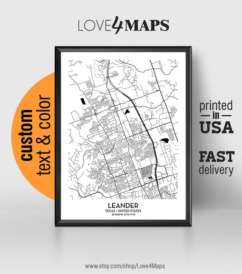 Leander Texas Map Leander City Print Leander Poster - Etsy