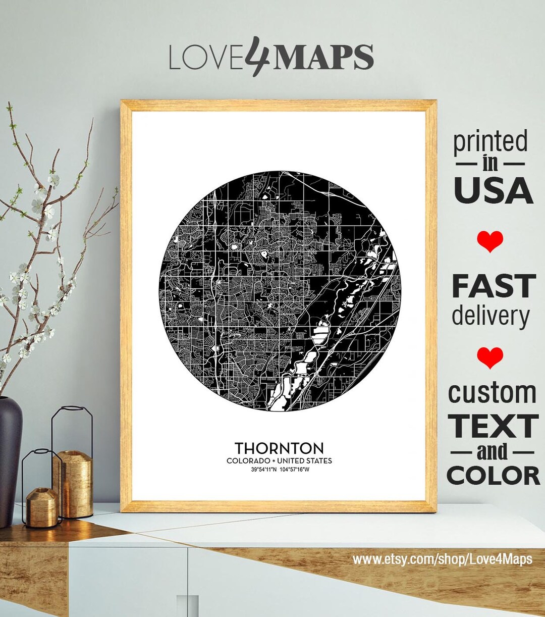 Thornton mapa imprimir cartel, Thornton Ciudad Colorado impresión ...