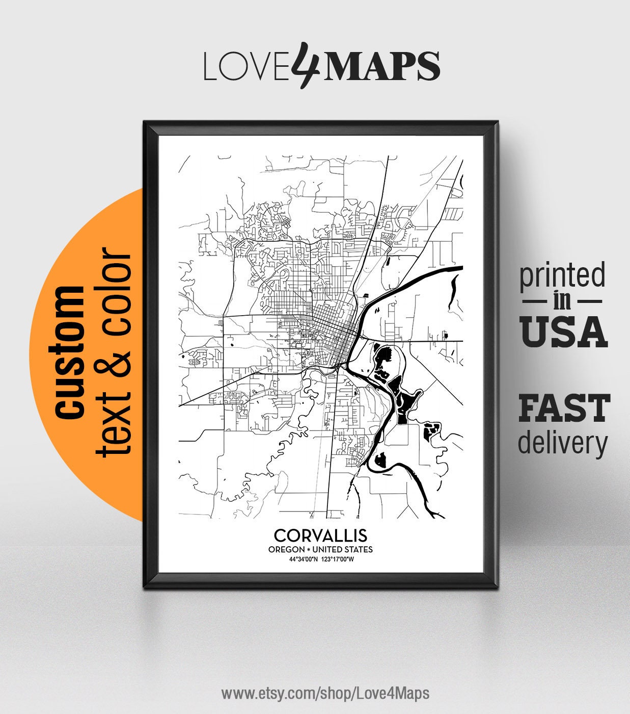 Corvallis Oregon Map Corvallis City Print Corvallis Poster - Etsy