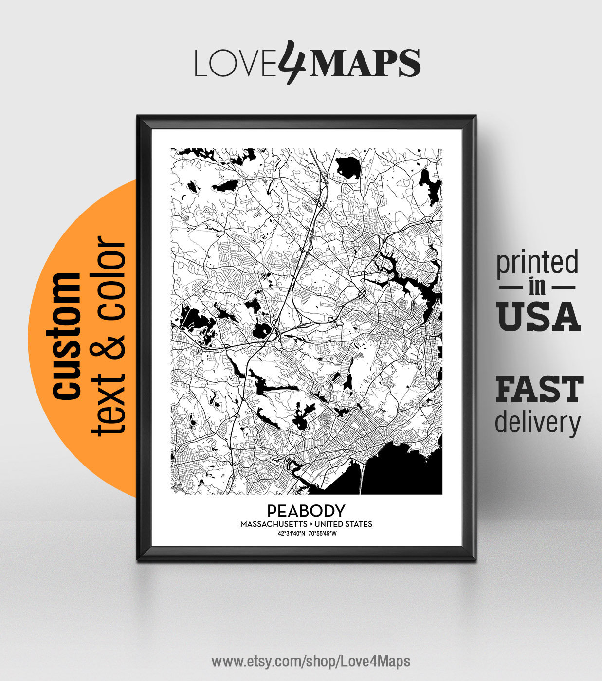 Peabody Massachusetts Map Peabody City Print Peabody Poster | Etsy