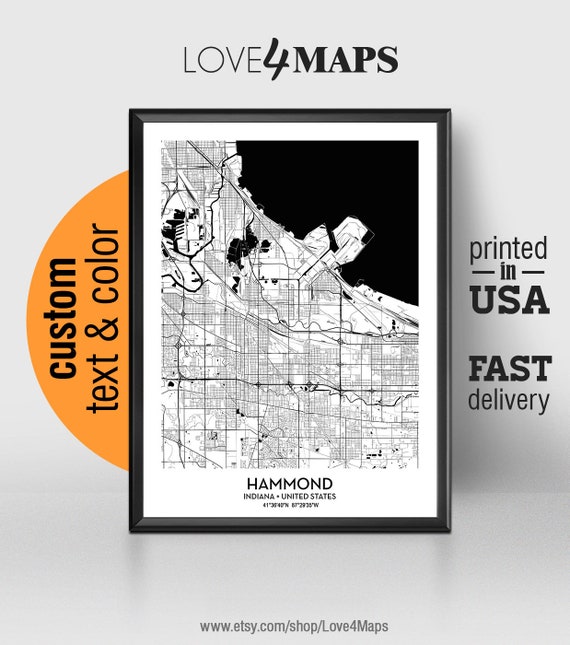 Hammond Indiana Map Hammond City Print Hammond Poster | Etsy