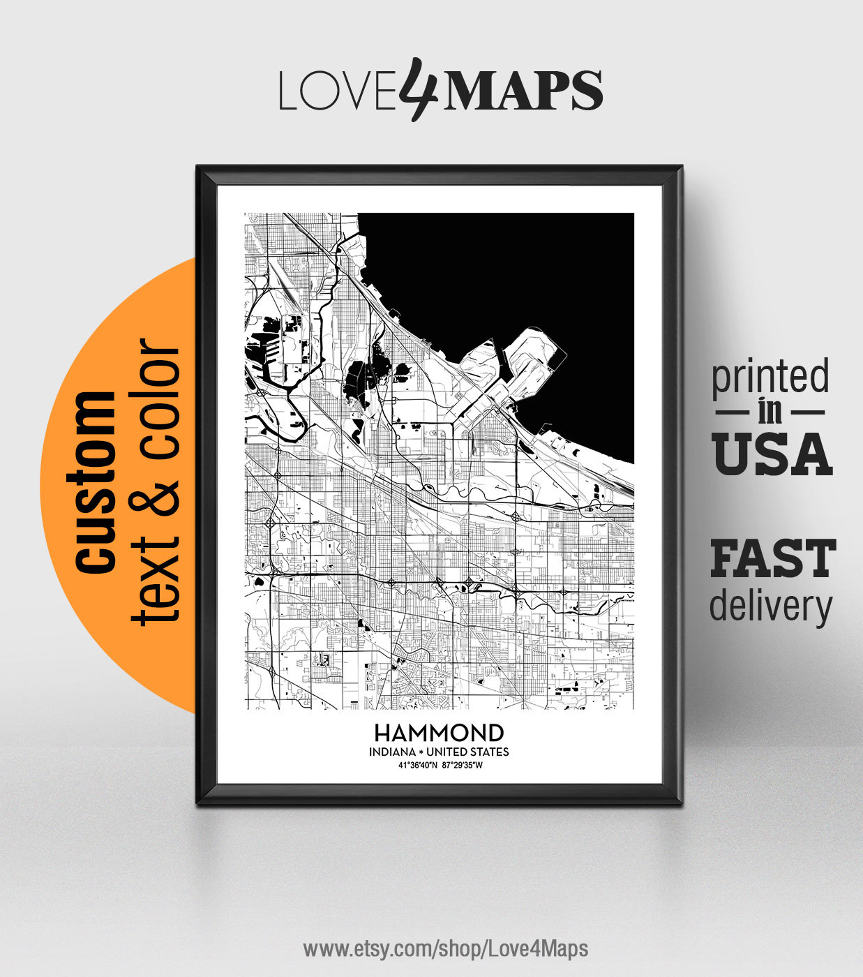 Hammond Indiana Map Hammond City Print Hammond Poster | Etsy