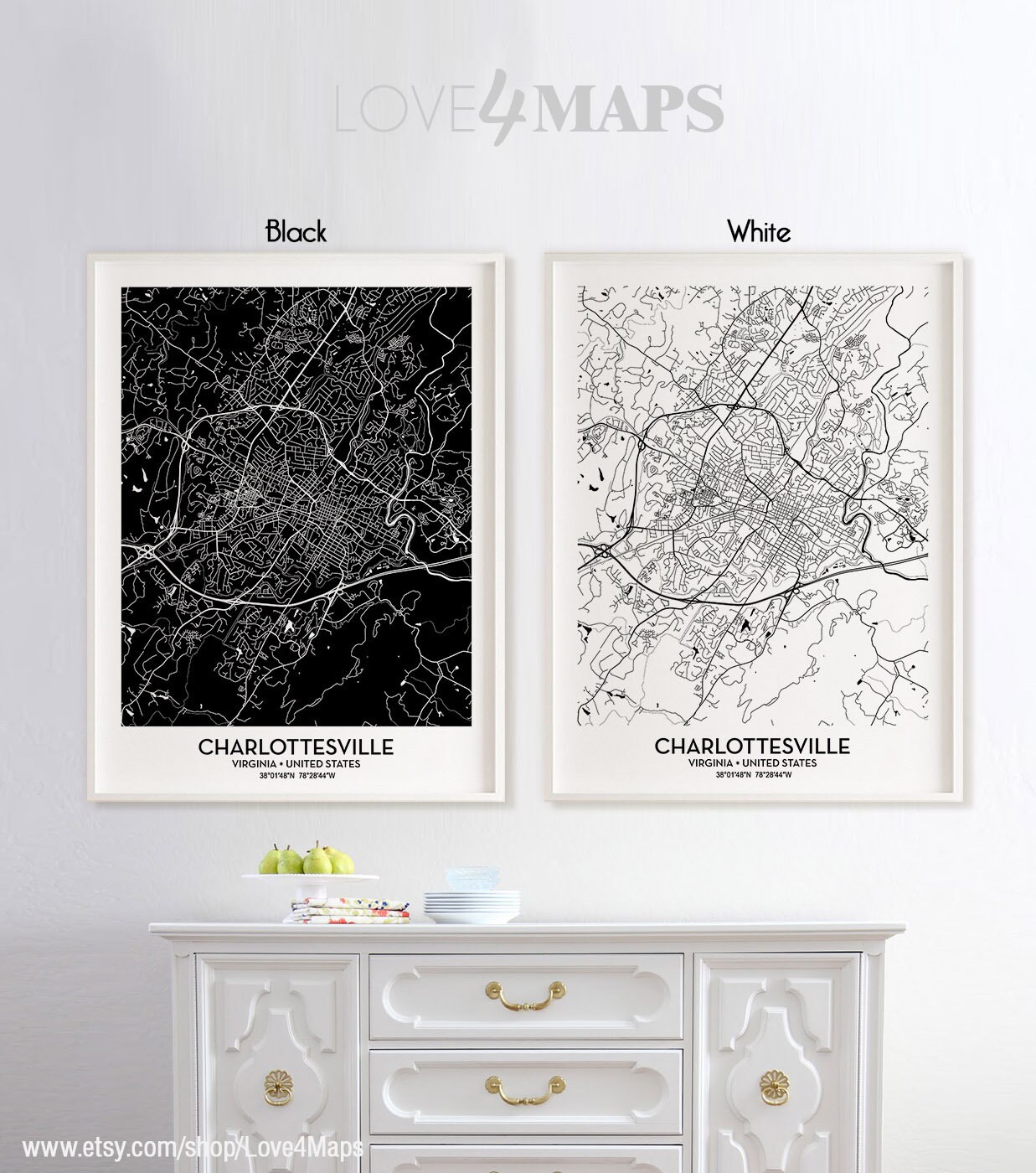 Charlottesville Virginia Map Charlottesville City Print | Etsy