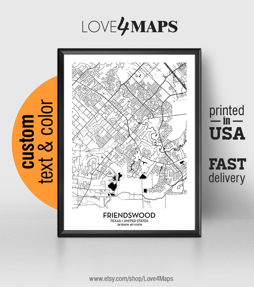 Friendswood Texas Map, Friendswood città stampa, Friendswood Poster ...