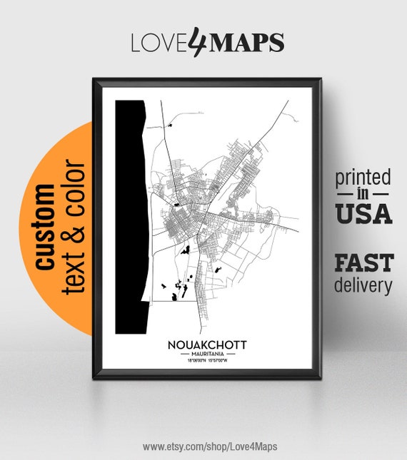 city map print Mauritania Nouakchott map Nouakchott map print ...