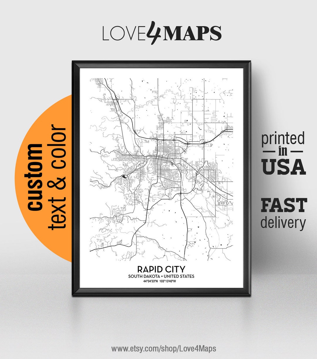 Rapid City South Dakota Map, Rapid City Print, Rapid City Poster ...