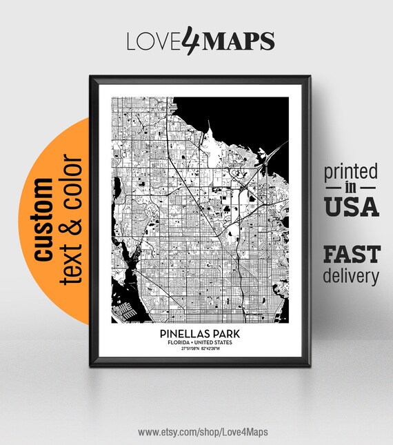 Pinellas Park Florida Map Pinellas Park City Print Pinellas | Etsy