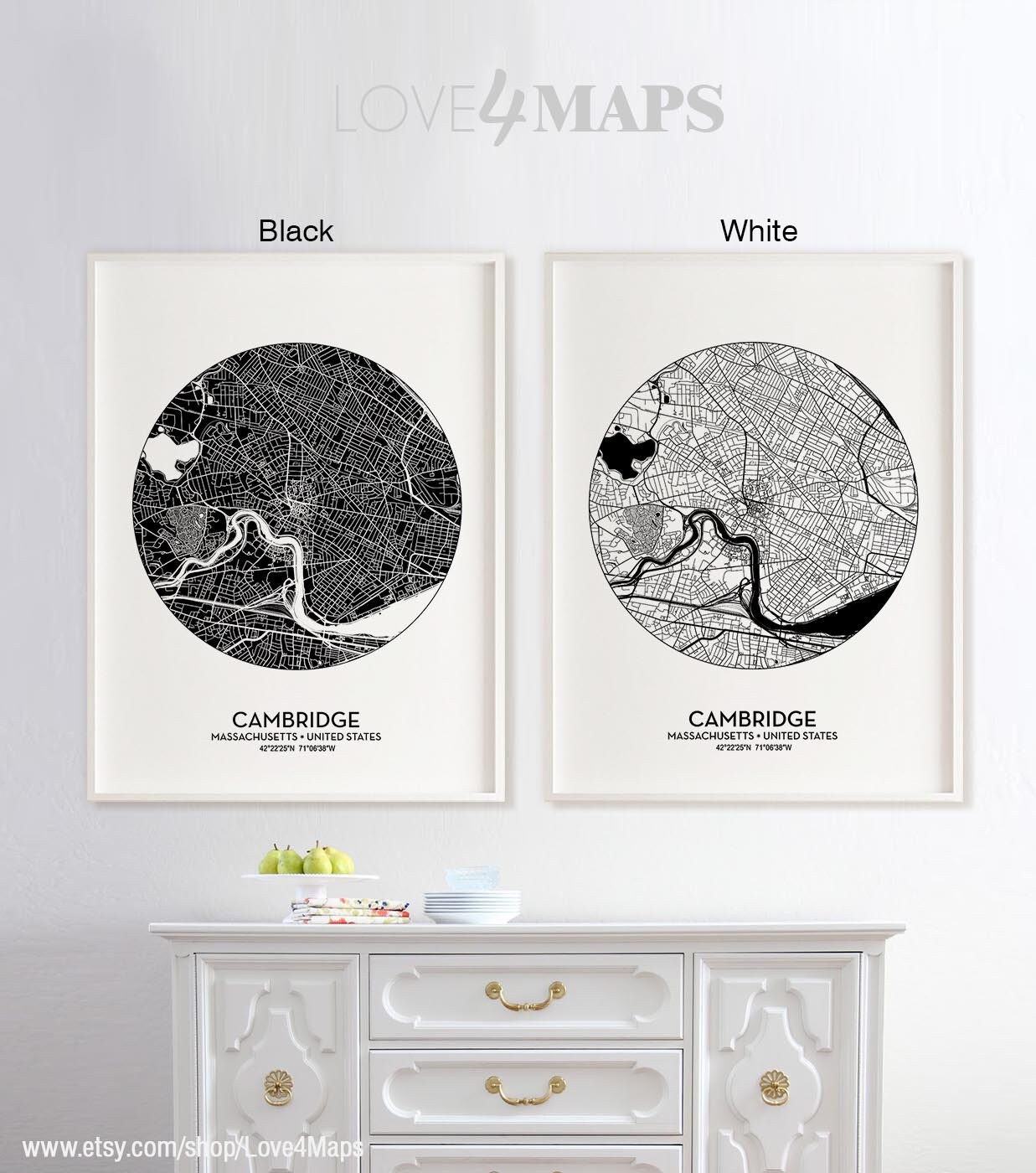 Cambridge Map Print Cambridge City Massachusetts Poster | Etsy