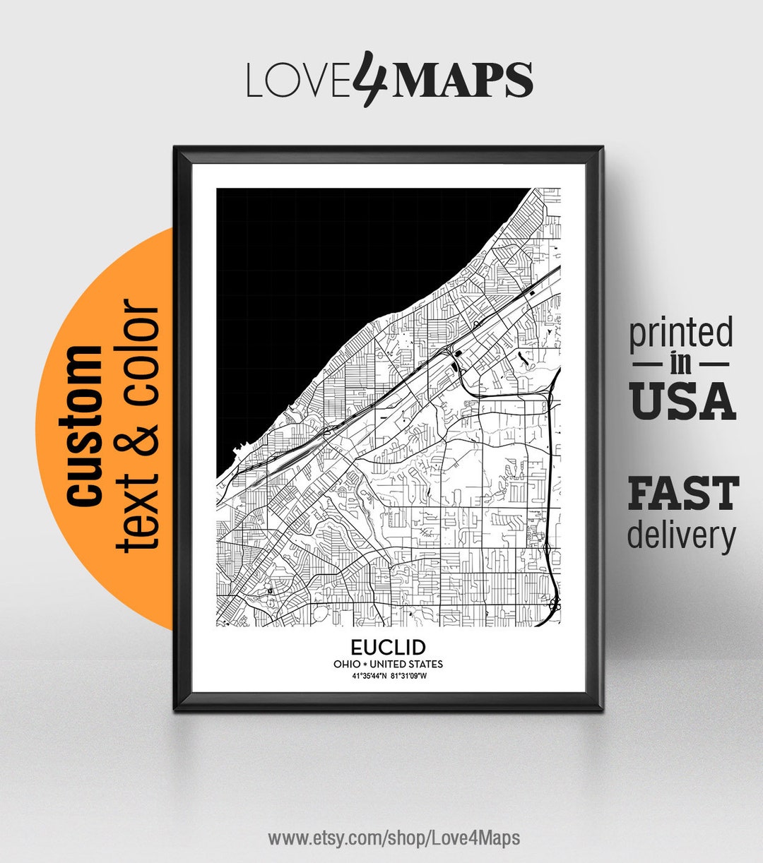 Euclid Ohio Map, Euclid City Print, Euclid Poster, Personalized Wedding ...