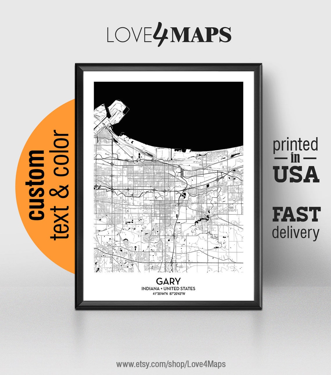 Gary Indiana Map Gary City Print Gary Poster Personalized - Etsy