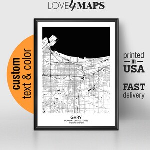 Gary Indiana Map Gary City Print Gary Poster Personalized | Etsy