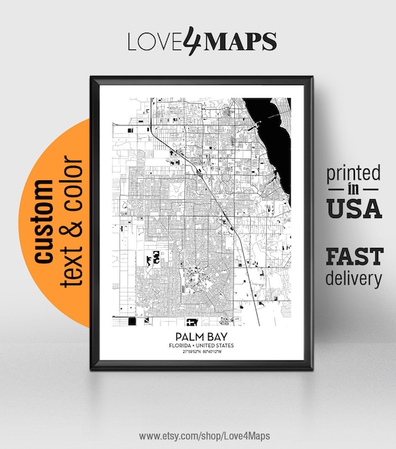 Palm Bay Florida Map Palm Bay City Print Palm Bay Poster | Etsy