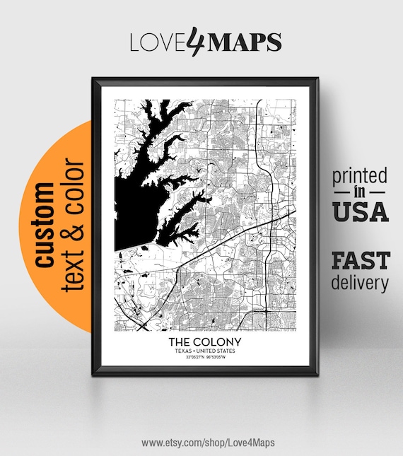 The Colony Texas Map the Colony City Print the Colony - Etsy