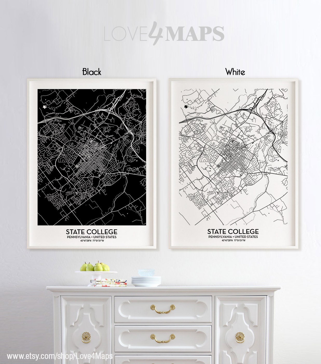 State College Pennsylvania Map State College City Print | Etsy