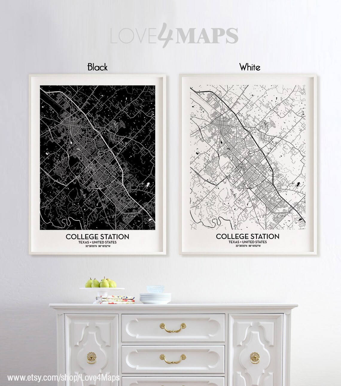 College Station TX City Map Poster Print Wall Art Decor | Etsy