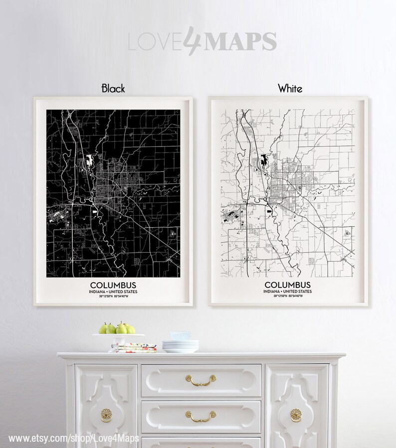 Columbus Indiana Map Columbus City Print Columbus Poster - Etsy