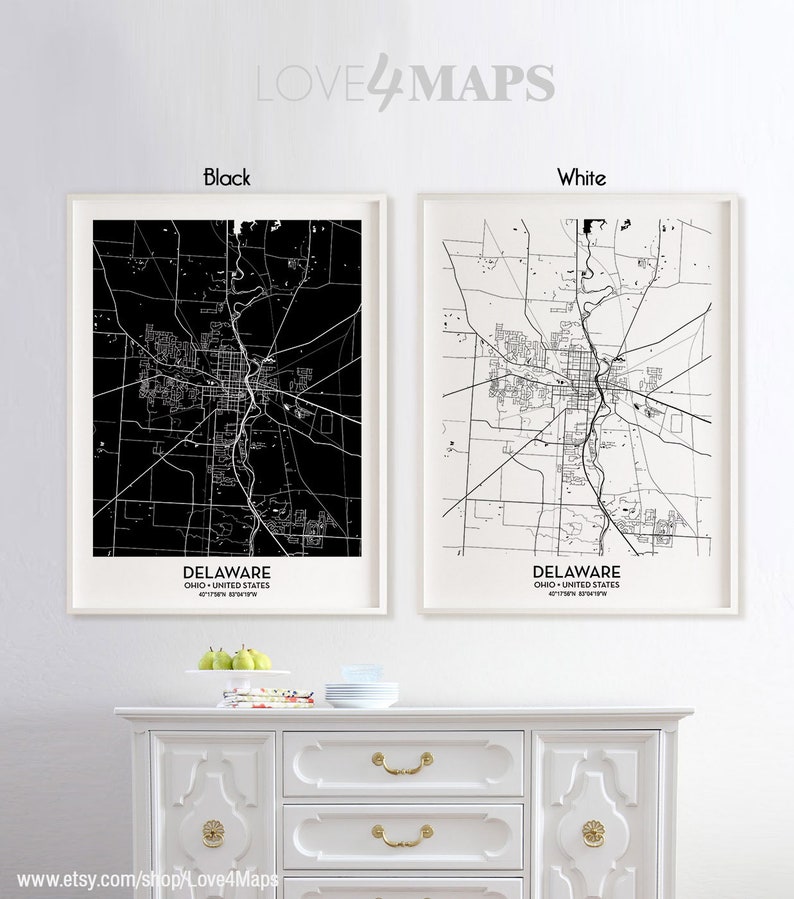 Delaware Ohio Map Delaware City Print Delaware Poster - Etsy