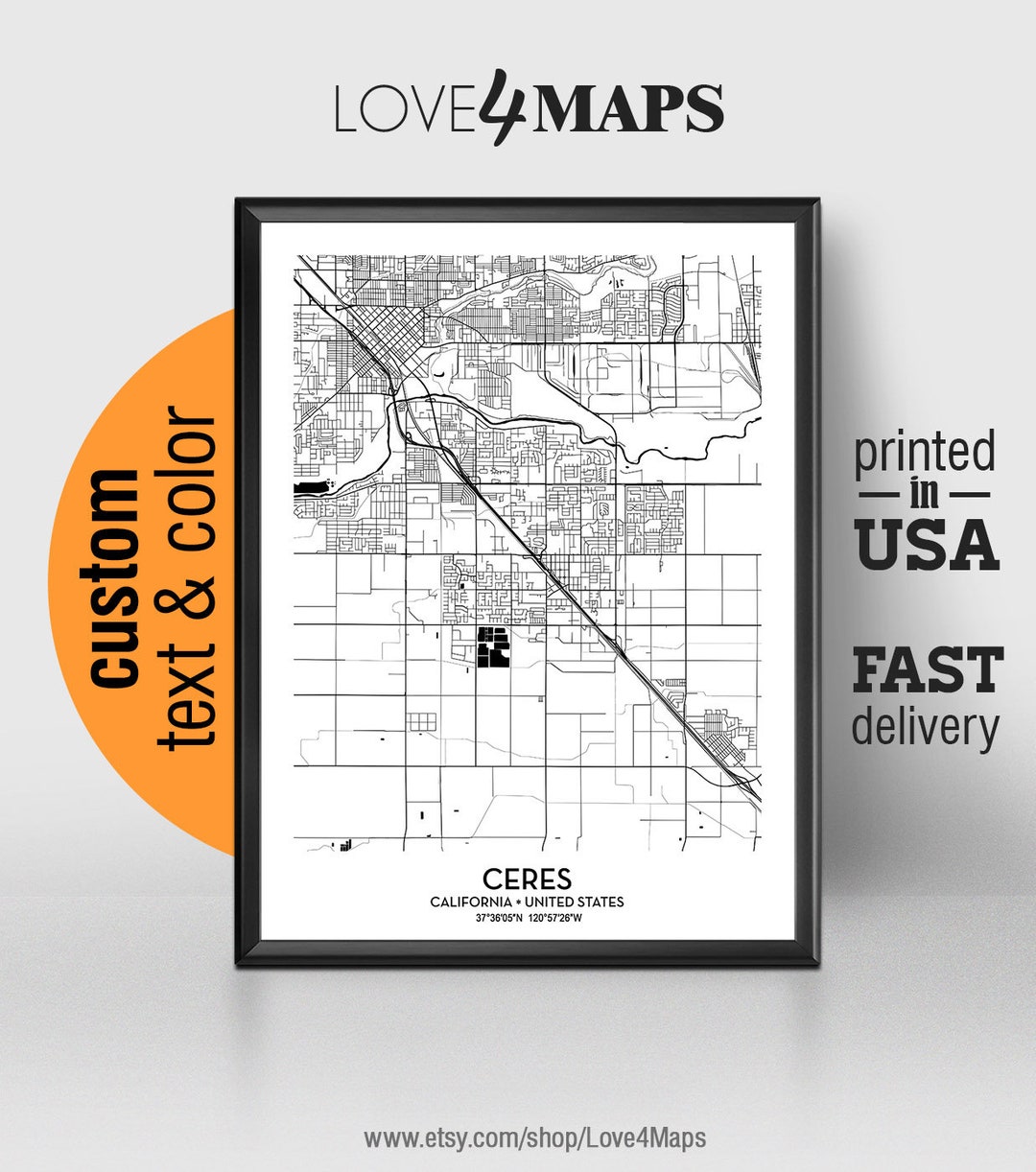 Ceres California Map, Ceres City Print, Ceres Poster, Personalized ...