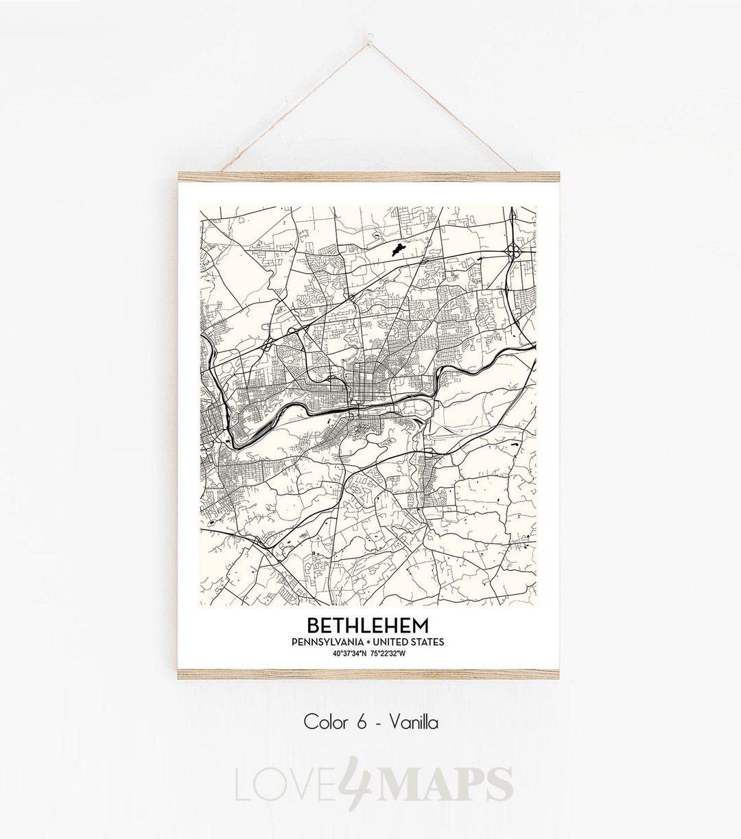 Bethlehem PA City Map Poster Print Wall Art Decor | Bethlehem ...