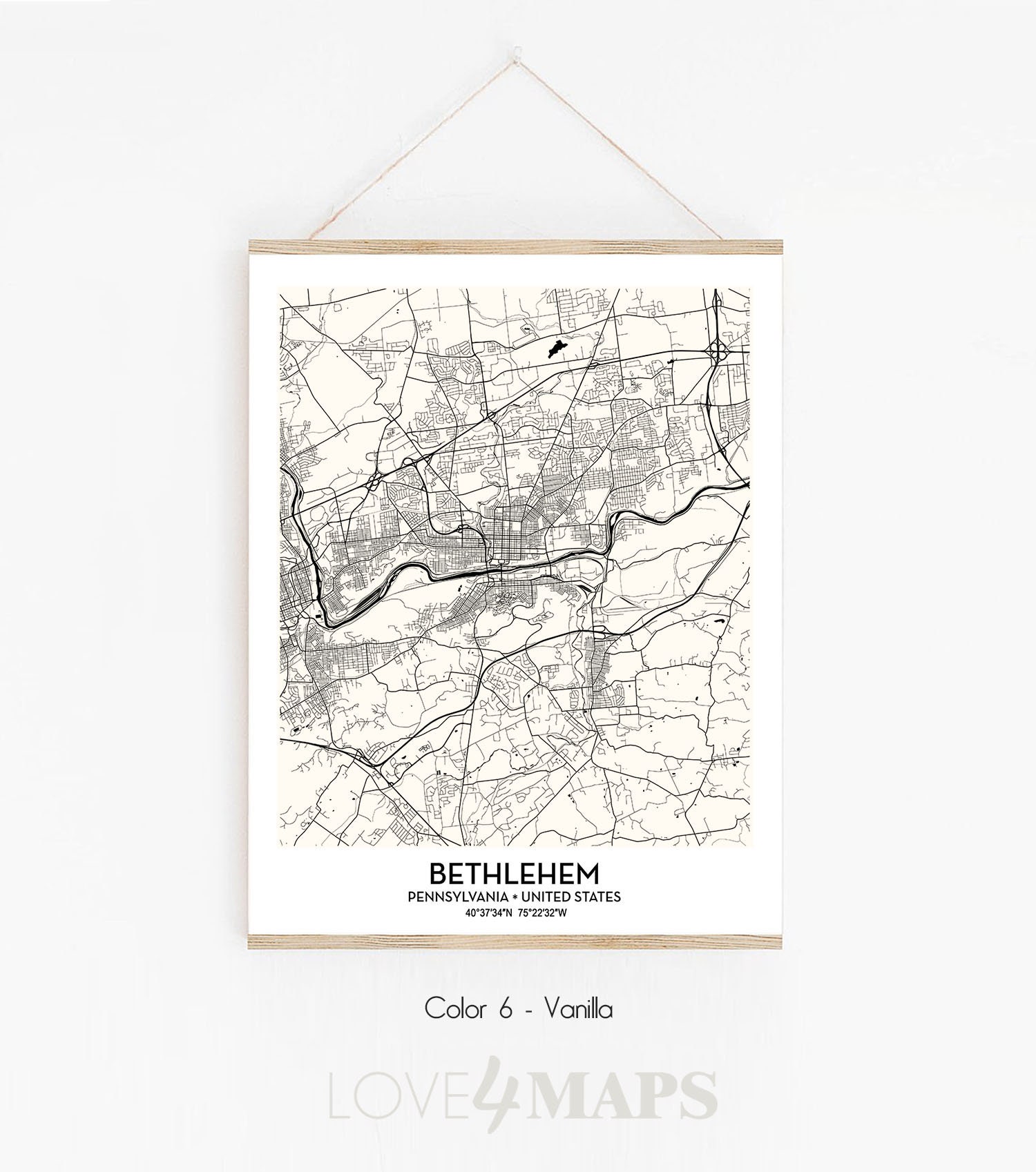 Bethlehem PA City Map Poster Print Wall Art Decor Bethlehem | Etsy