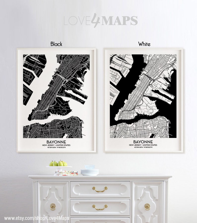 Bayonne New Jersey Map Bayonne City Print Bayonne Poster - Etsy