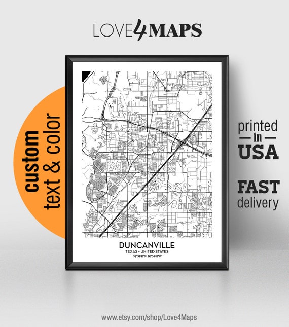 Duncanville Texas Map Duncanville City Print Duncanville | Etsy
