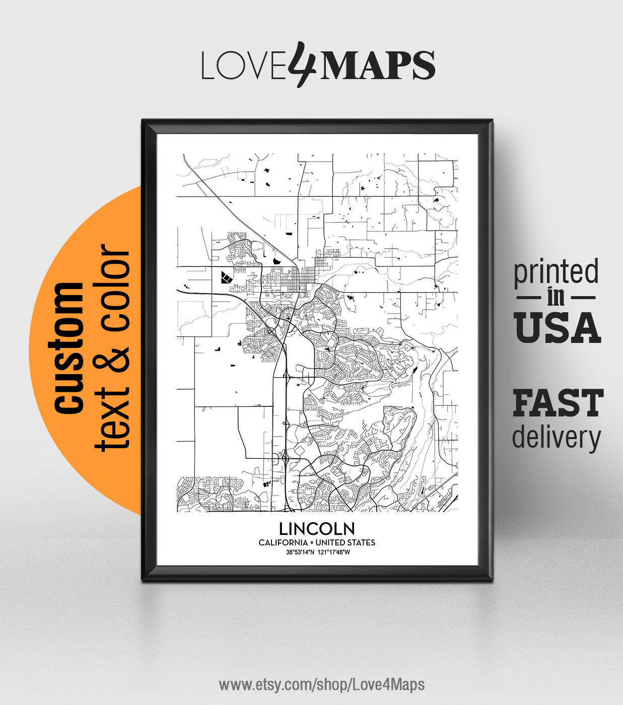 Lincoln California Map Lincoln City Print Lincoln Poster - Etsy