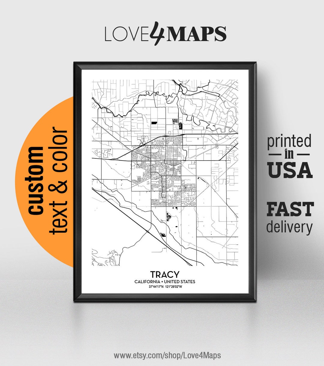 Tracy California Map, Tracy City Print, Tracy Poster, Personalized ...
