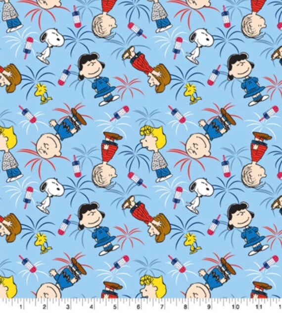 Peanuts Snoopy Gang Patriotic Fireworks Blue Cotton Fabric by - Etsy