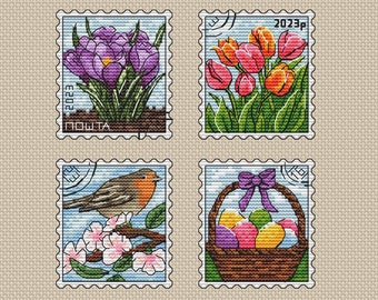 Counted Cross Stitch Pattern, Spring in the Round, Spring Decor, Spring ...