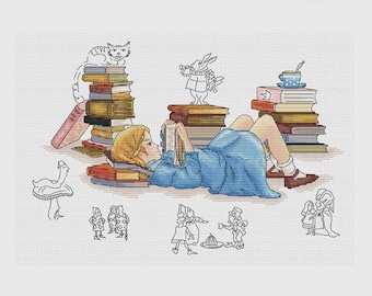 Woman Reading Book Cross Stitch Pattern, Victorian Woman Reading Book ...